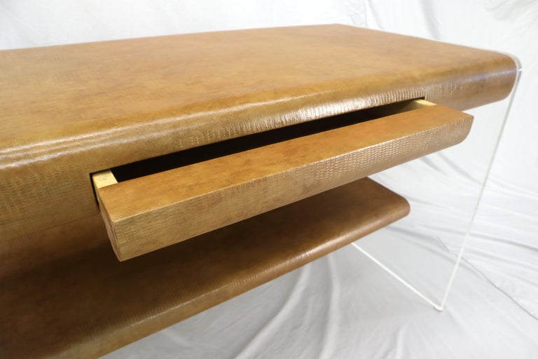 Lucite Base Faux Snake Skin Sculptural Shape One-Drawer Writing Table ...