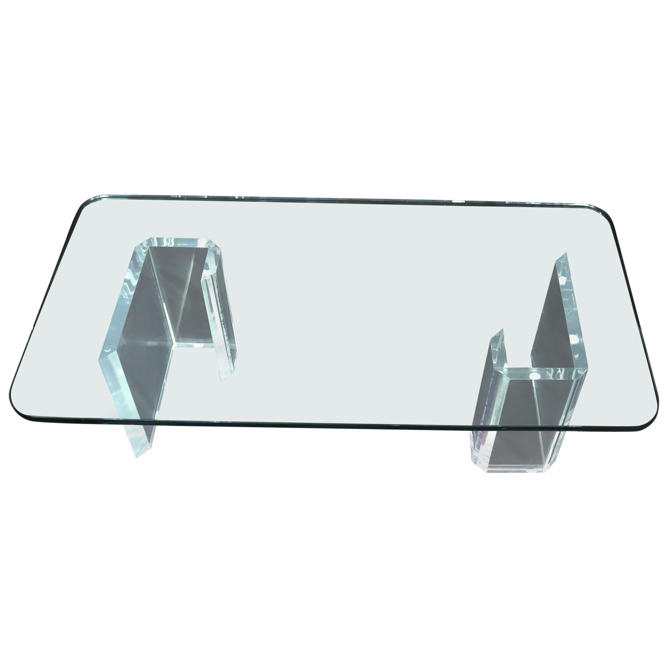 Vintage "S" Shaped Lucite Base Coffee Table with Glass Top at 1stDibs