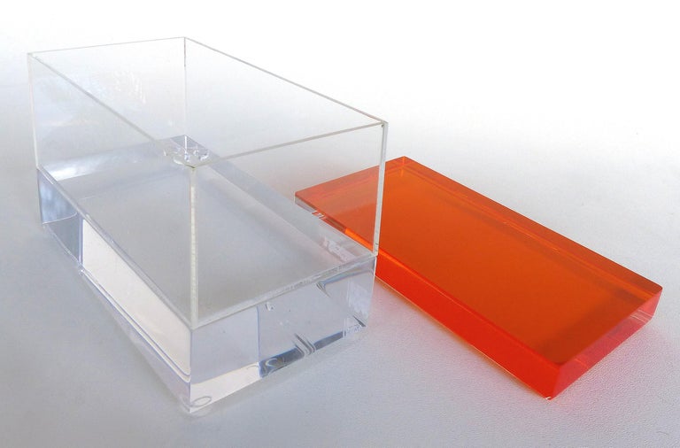 Custom Lucite Box with Orange Lucite Top For Sale at 1stDibs