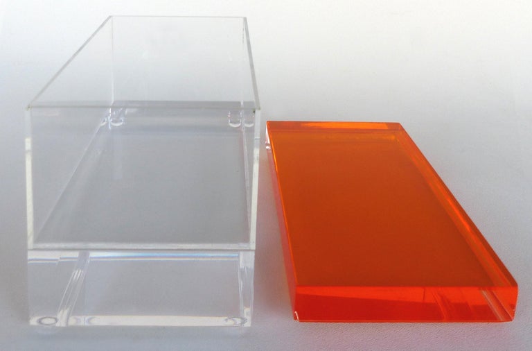 Custom Lucite Box with Orange Lucite Top For Sale at 1stDibs