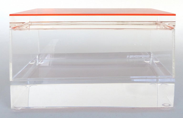 Custom Lucite Box with Orange Lucite Top For Sale at 1stDibs