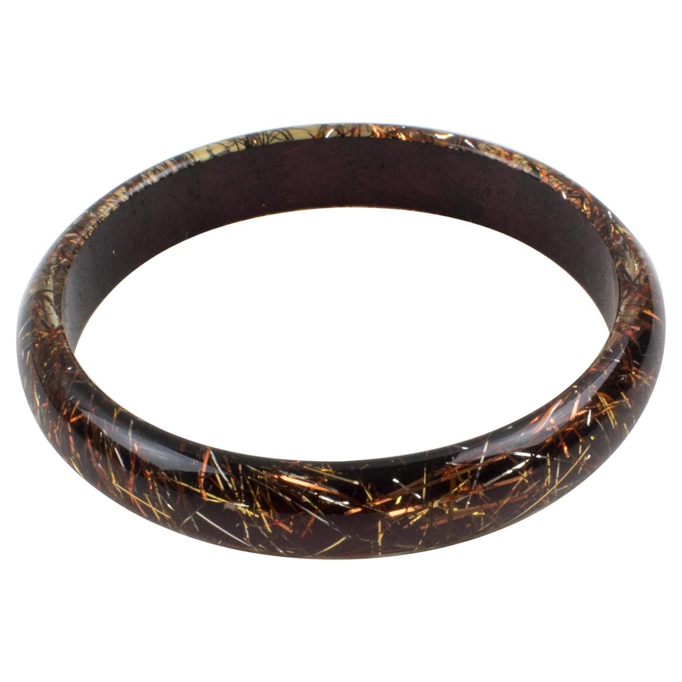 Lucite Bracelet Bangle Copper Silver Metallic Thread For Sale at 1stDibs