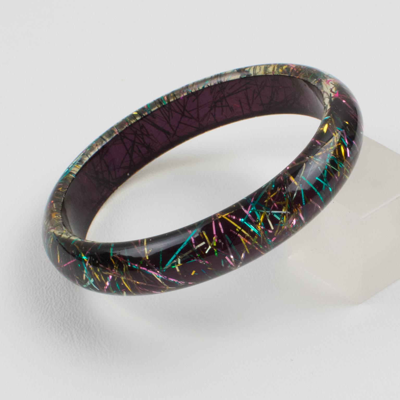 Lucite Bracelet Bangle Multicolor Metallic Thread Inclusions For Sale ...