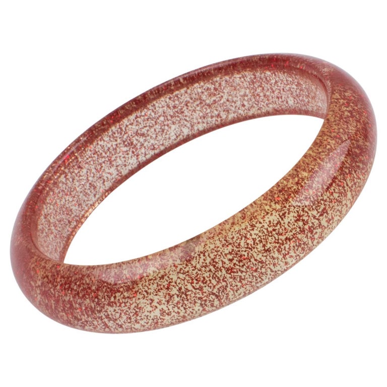 Lucite Bracelet Bangle Red Metallic Confetti Inclusions For Sale at 1stDibs