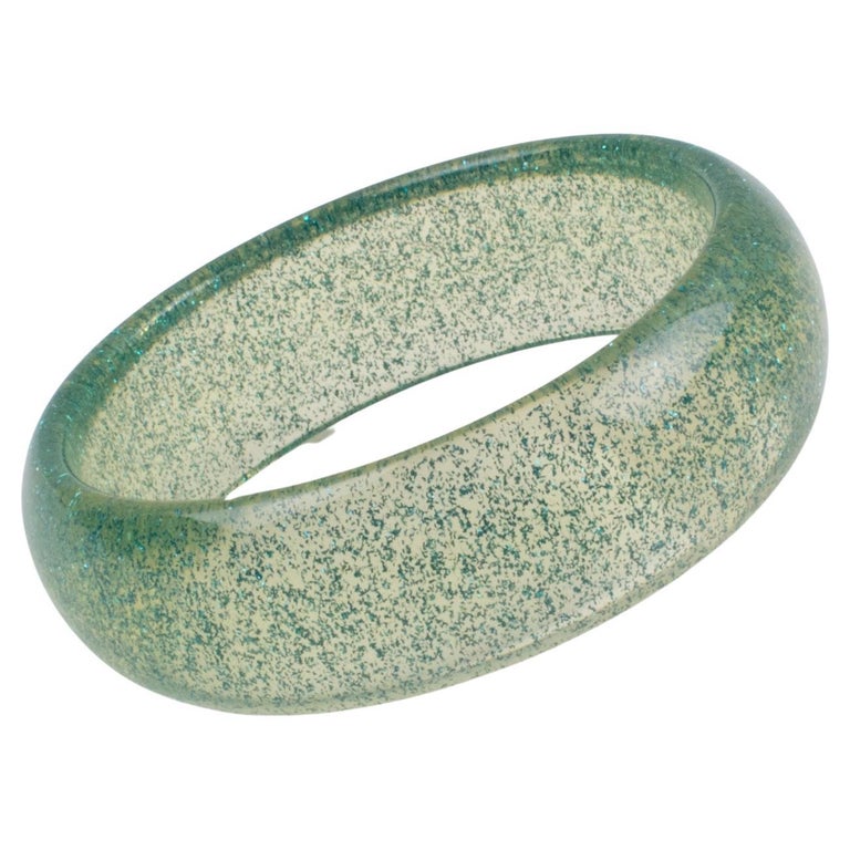 Lucite Bracelet Bangle with Turquoise Metallic Confetti Inclusions at ...