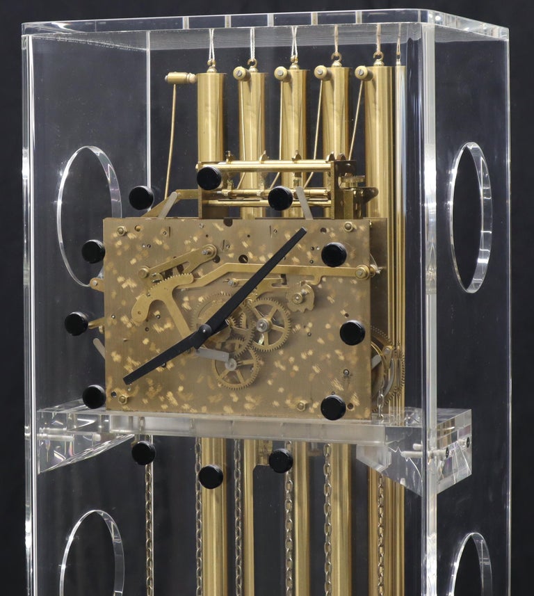 Lucite and Brass Mid-Century Modern Grandfather Clock at 1stDibs