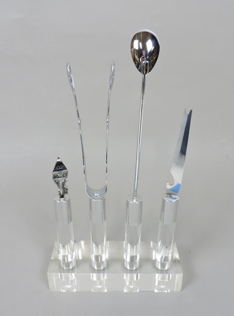 Lucite, Chrome and Stainless Steel Mid-Century Modern Bar Tool Set at ...