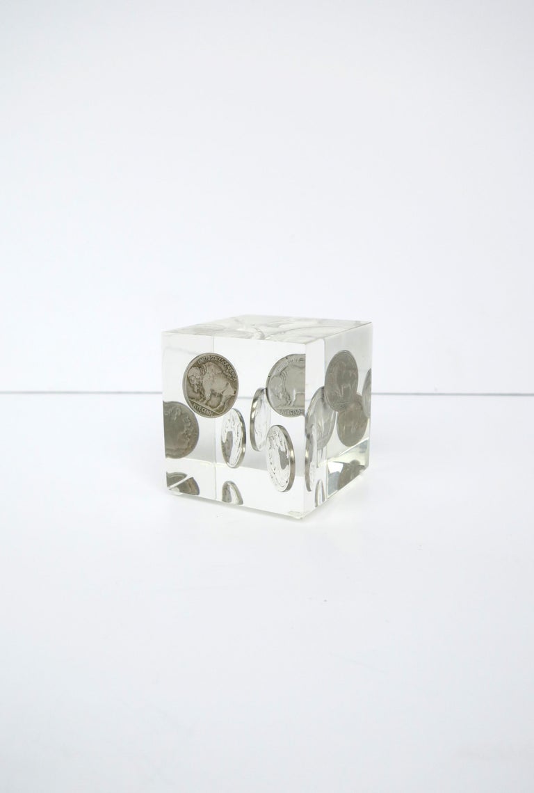 Lucite Cube with Buffalo Indian Head Coins Desk Paperweight Decorative ...