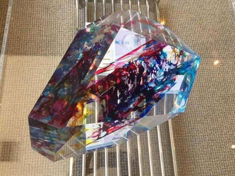 Lucite "Diamond" Sculpture with Infused Colors For Sale at 1stDibs