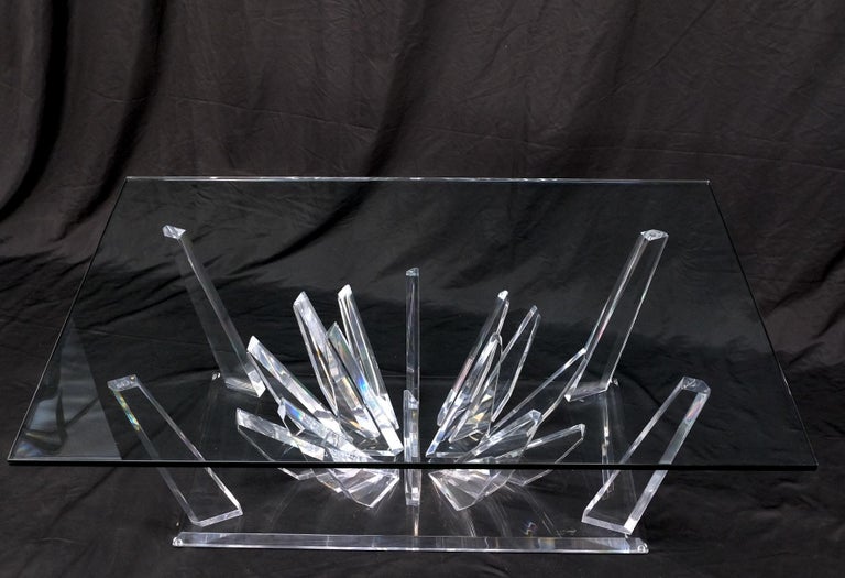 Lucite "Ice Crystals" Base Rectangle Glass Top Mid-Century Modern ...