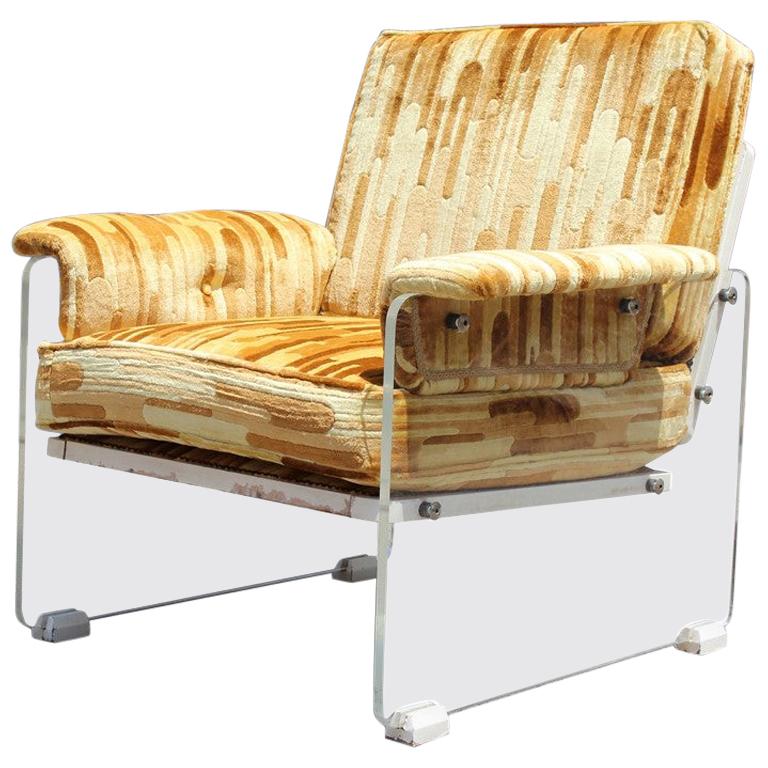 Lucite Italian Armchairs 1960s Velvet Geometric Original Yellow White ...