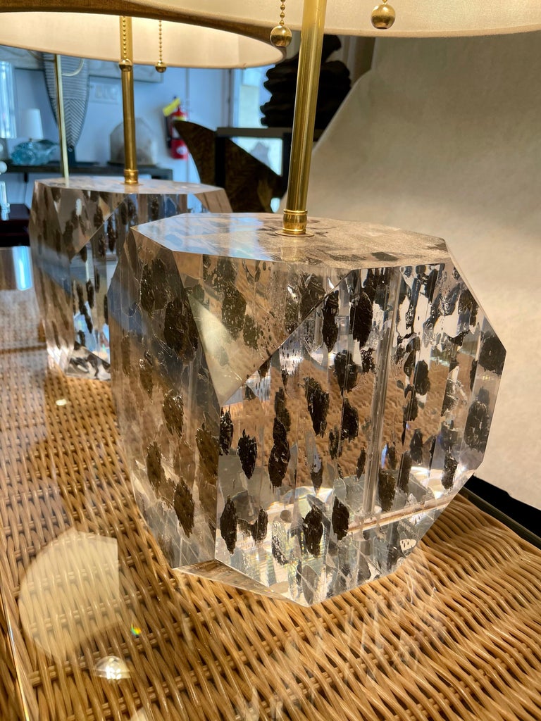 Lucite Layered Hexagonal Block Lamps, Pair by Freda Koblick For Sale at ...