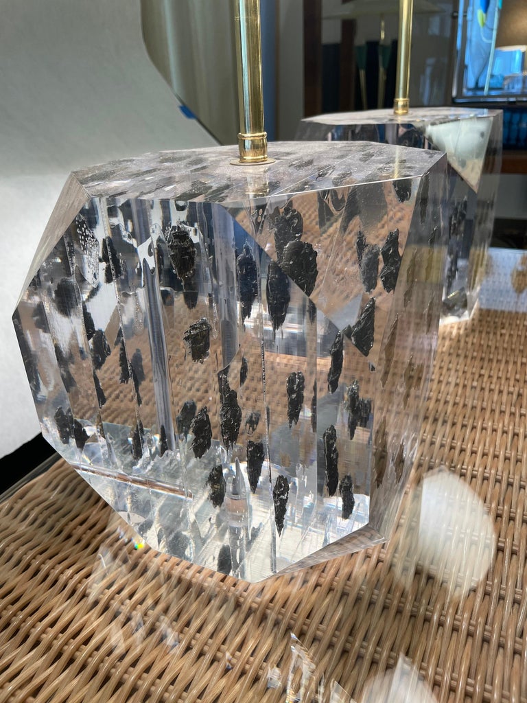 Lucite Layered Hexagonal Block Lamps, Pair by Freda Koblick For Sale at ...
