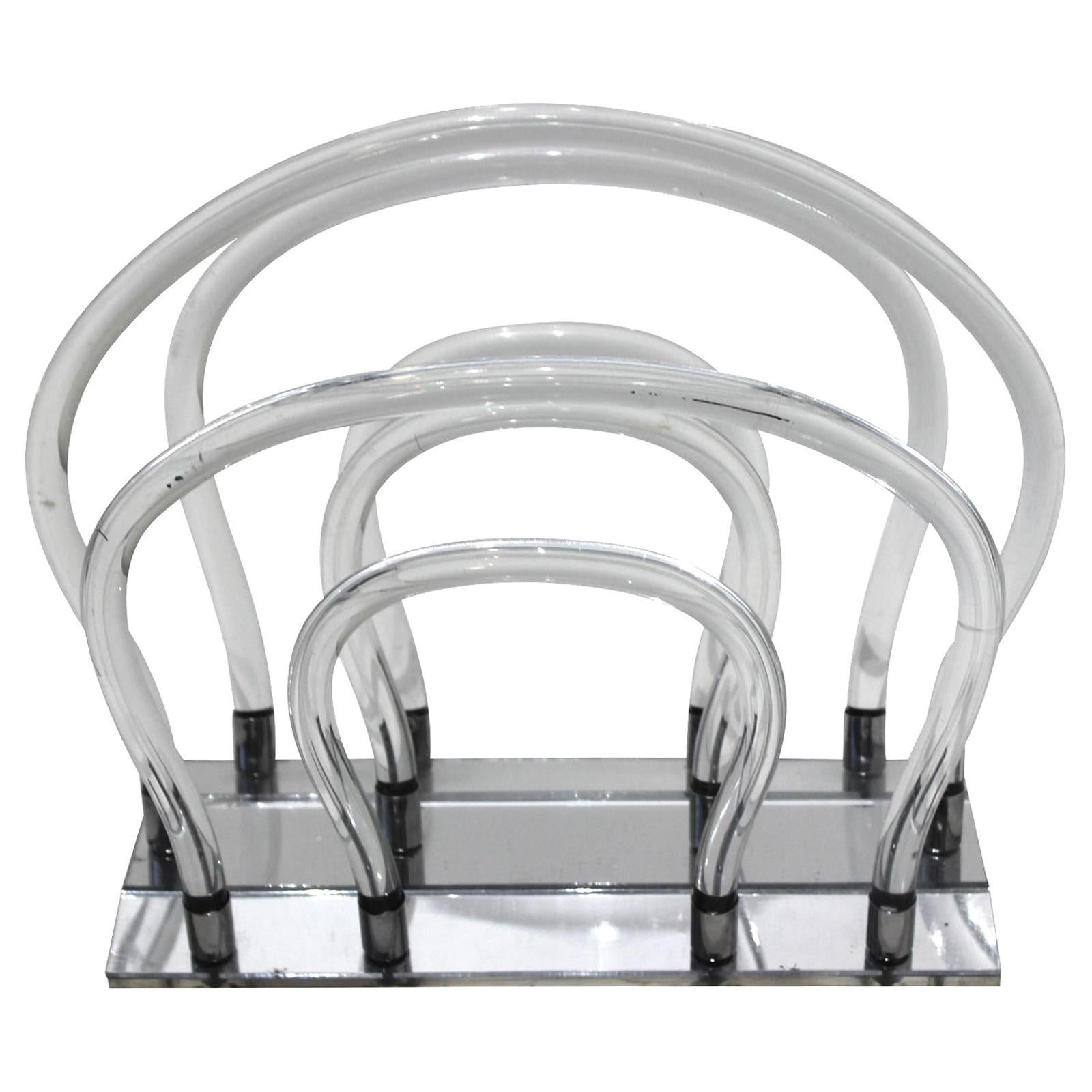 Dorothy Thorpe Lucite, Chrome and Mirror Magazine Rack at 1stDibs