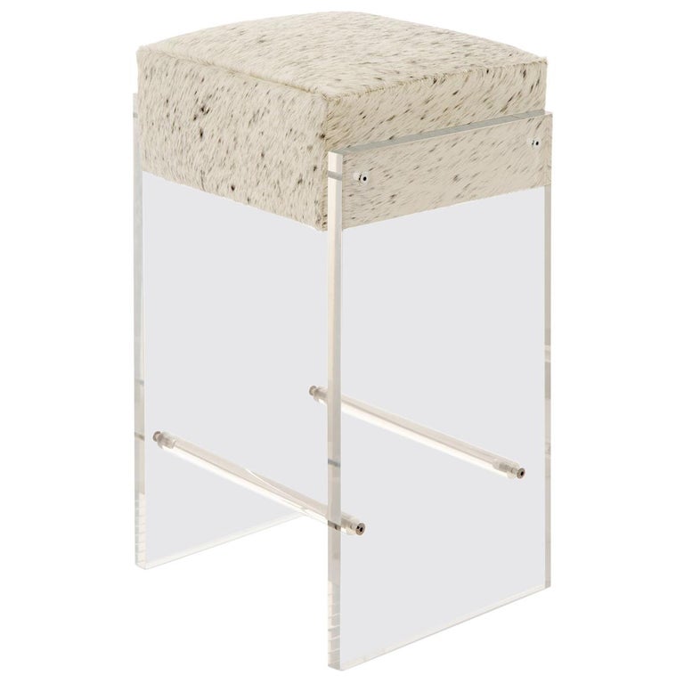 Lucite Plinth Bar Stools in Salt and Pepper Cowhide For Sale at 1stDibs ...