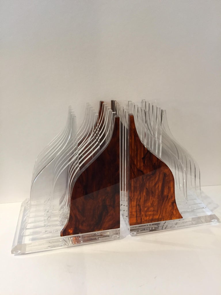 Lucite Tortoise Celluloid Streamline Book Ends For Sale at 1stDibs