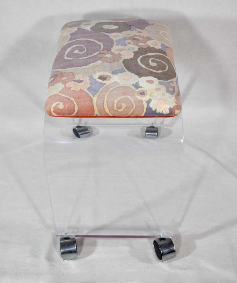 Lucite Waterfall Bench Stool in Jack Lenore Larsen Velvet For Sale at ...