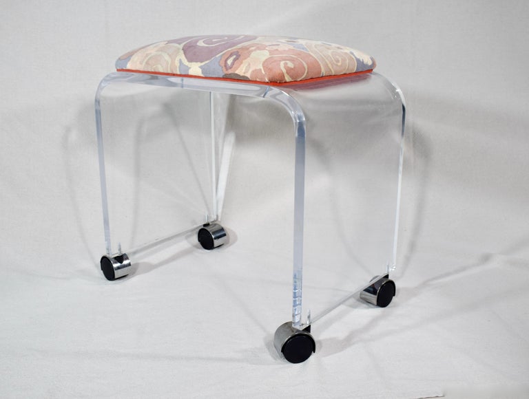 Lucite Waterfall Bench Stool in Jack Lenore Larsen Velvet For Sale at ...