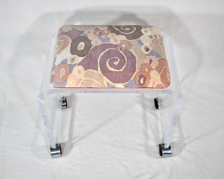 Lucite Waterfall Bench Stool in Jack Lenore Larsen Velvet For Sale at ...