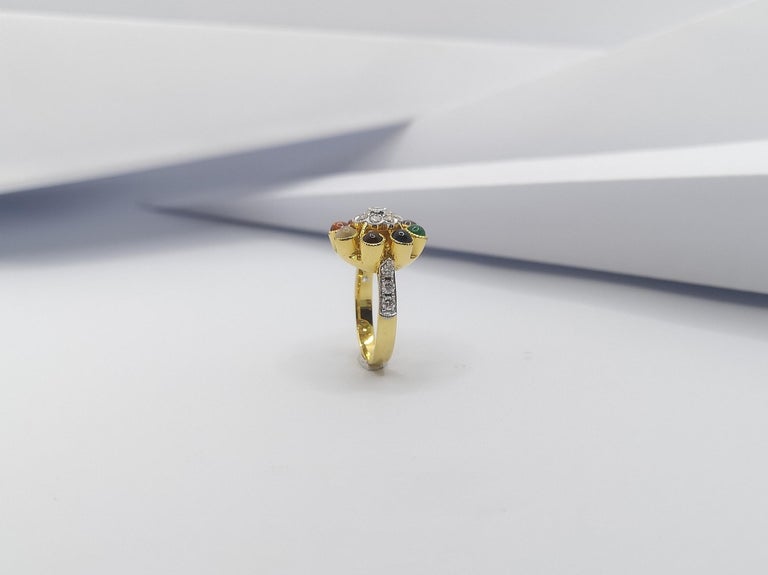 Lucky 9-Gemstone Ring Set in 18 Karat Gold Settings For Sale at 1stDibs