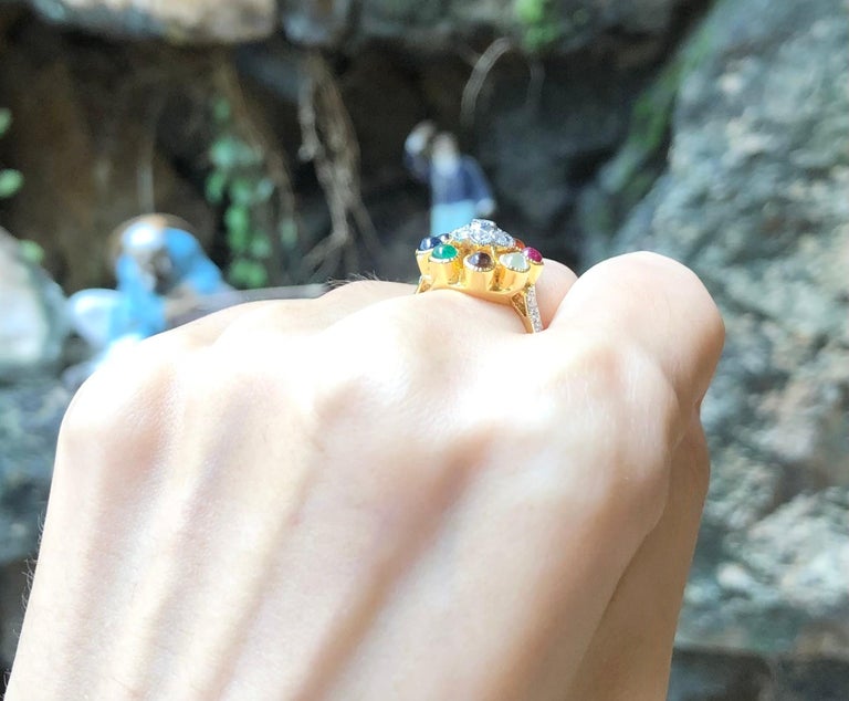 Lucky 9-Gemstone Ring Set in 18 Karat Gold Settings For Sale at 1stDibs