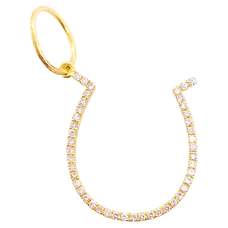 Lucky Horseshoe Pendant, .25Ct Diamond Horseshoe Charm Catch Luck w a ...