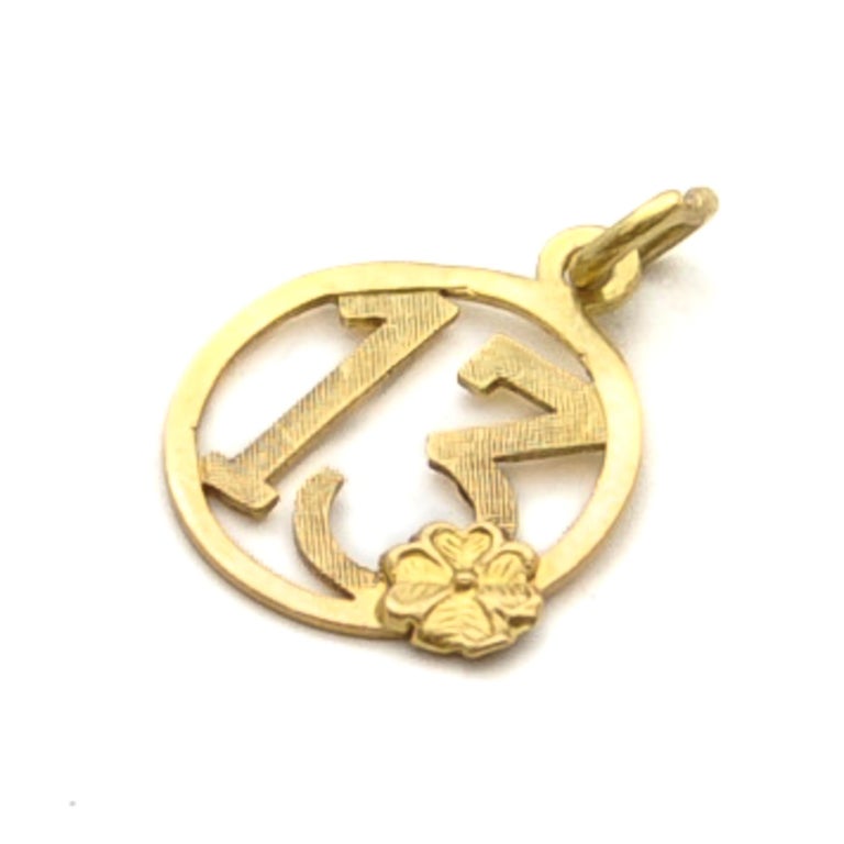 Lucky Number Thirteen and 18K Yellow Gold Vintage Charm Pendant For ...