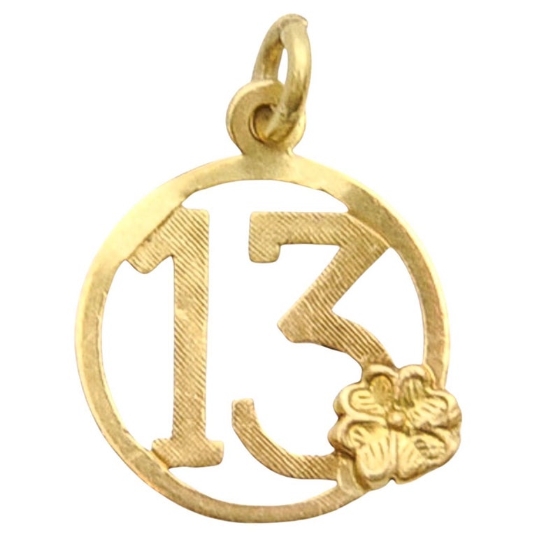 Lucky Number Thirteen and 18K Yellow Gold Vintage Charm Pendant For ...
