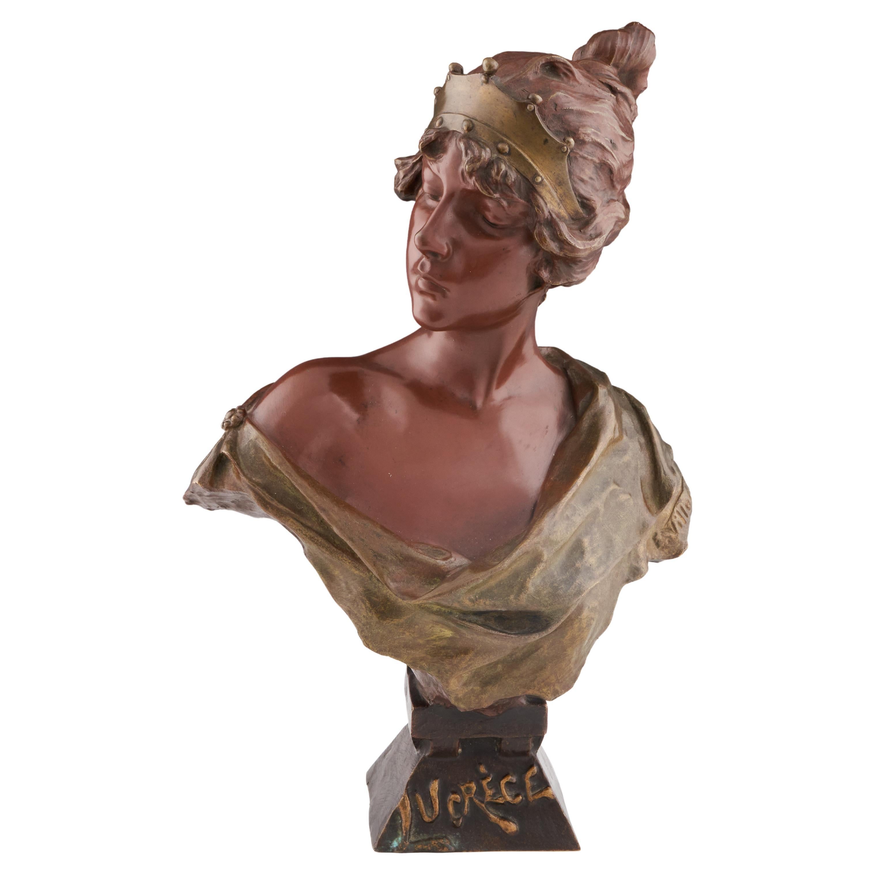 Art Nouveau Bronze Bust Lady with Crown Lucrece Emmanuel Villanis, 1898 ...