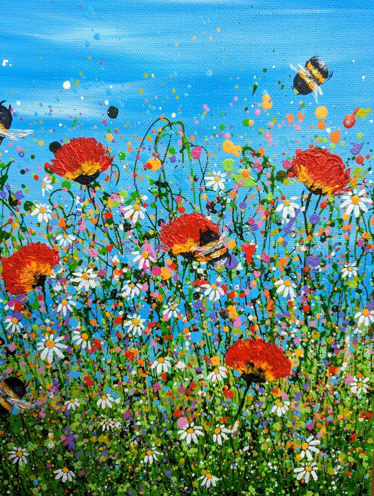 Lucy Moore - Bumble Bees and Tulips #2, Abstract Wild Flower Painting ...