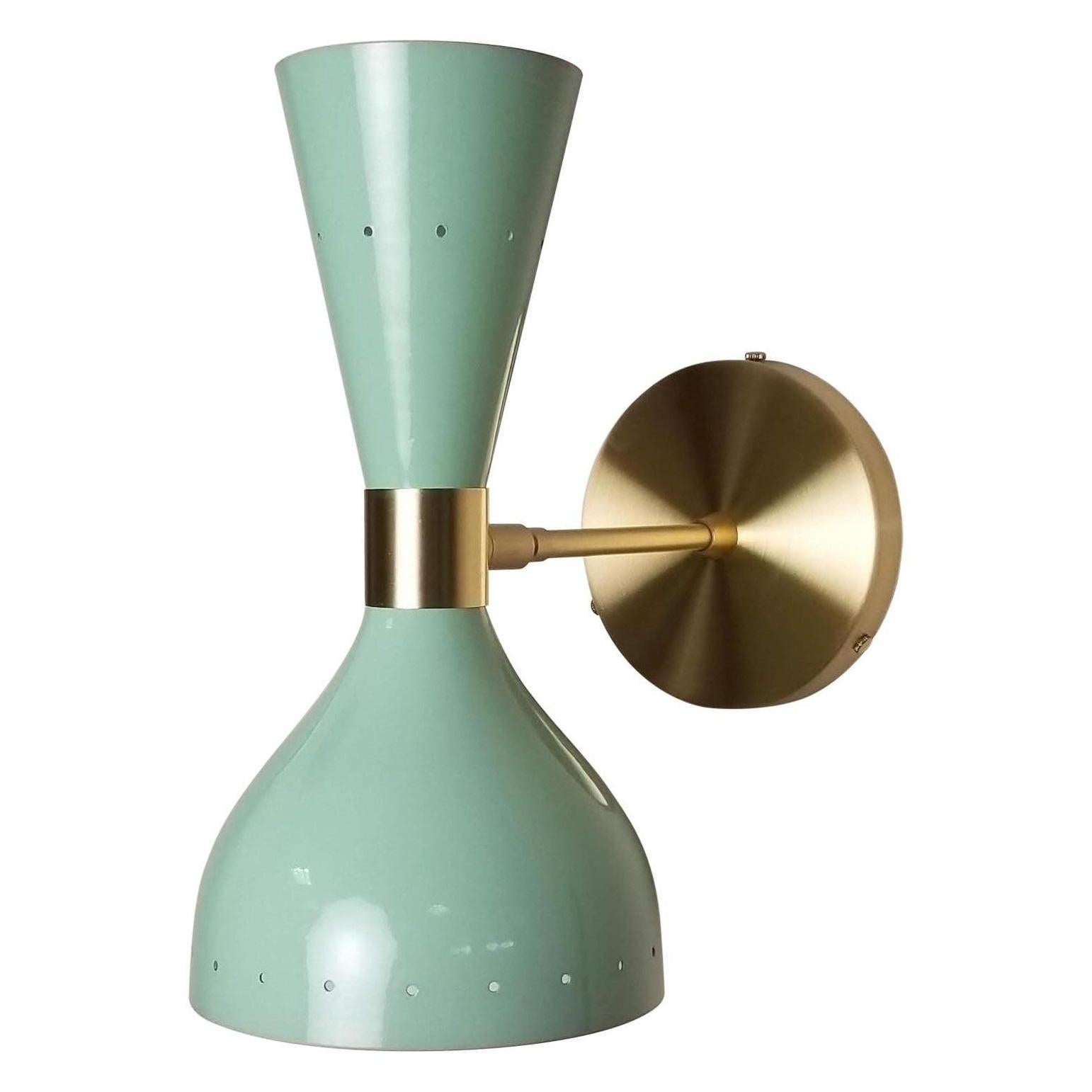 LUDO Wall Sconce in Brass and Mint Green Enamel Handmade, Blueprint ...