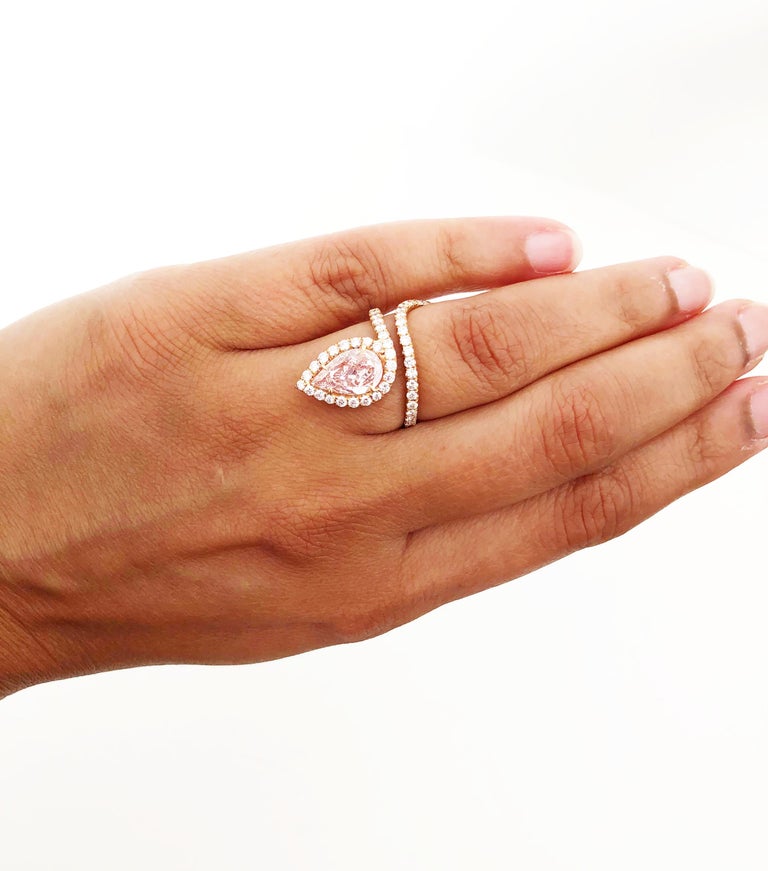 Lugano GIA Natural Fancy Light Pink Pear Shape Diamond Ring in 18 Karat ...
