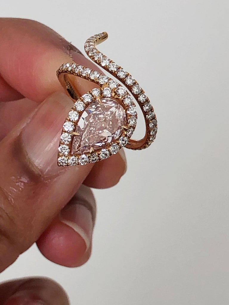 Lugano GIA Natural Fancy Light Pink Pear Shape Diamond Ring in 18 Karat ...