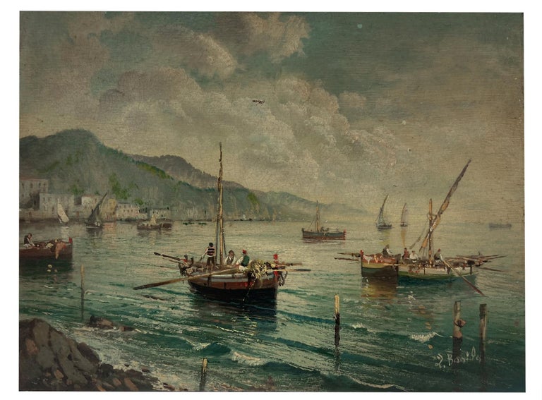 Luigi Basile - MARINE - Posillipo School - Italian landscape Oil on ...
