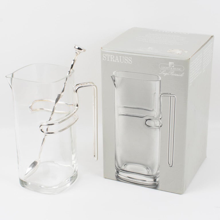 Luigi Bormioli Silver Plate and Glass Barware Cocktail Martini Pitcher ...