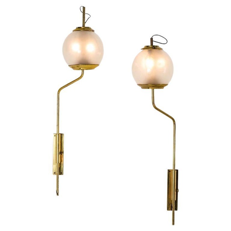 Luigi Caccia Dominioni LP11 Brass and Glass Wall lights, Azucena, Italy ...