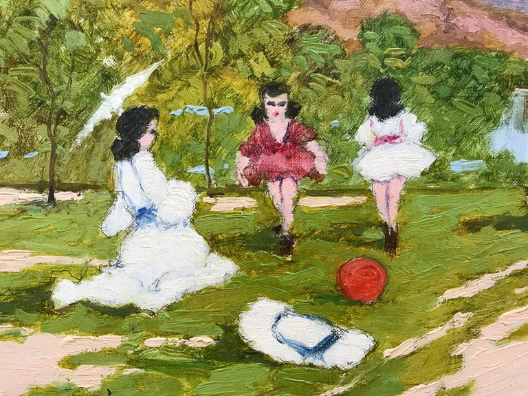 Luigi Cagliani - "A Day by the Lakeside" Impressionist Scene of Figures ...