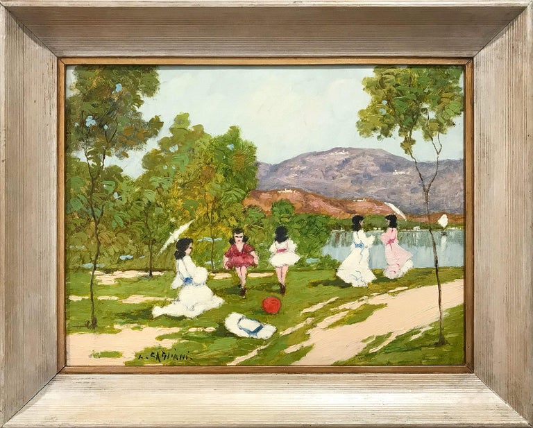 Luigi Cagliani - "A Day by the Lakeside" Impressionist Scene of Figures ...