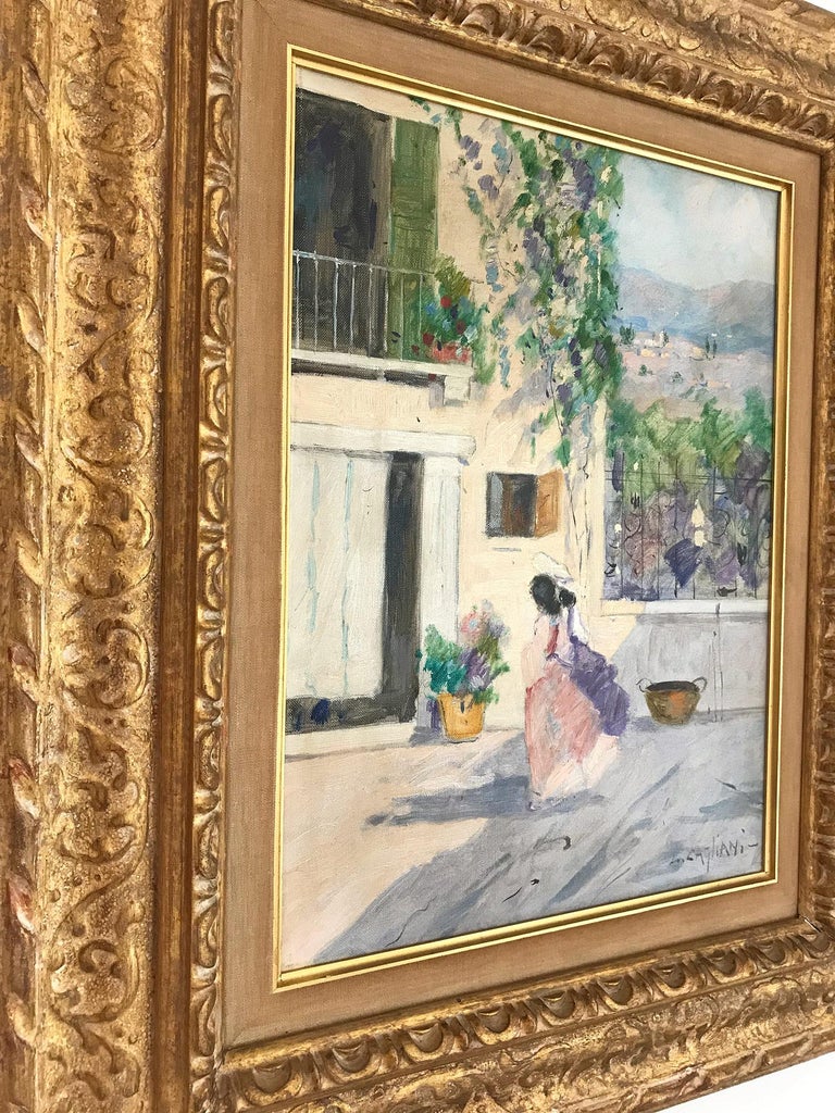 Luigi Cagliani - "Italian Courtyard Scene with Figures" Impressionist ...
