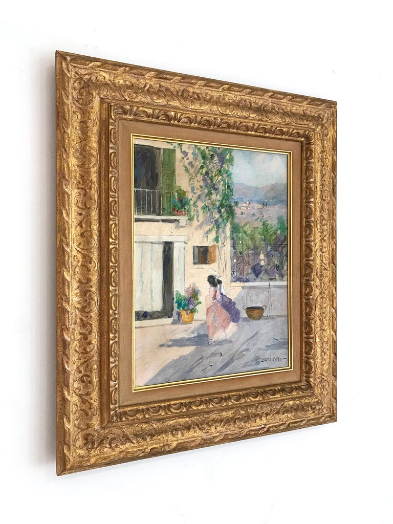Luigi Cagliani - "Italian Courtyard Scene with Figures" Impressionist ...