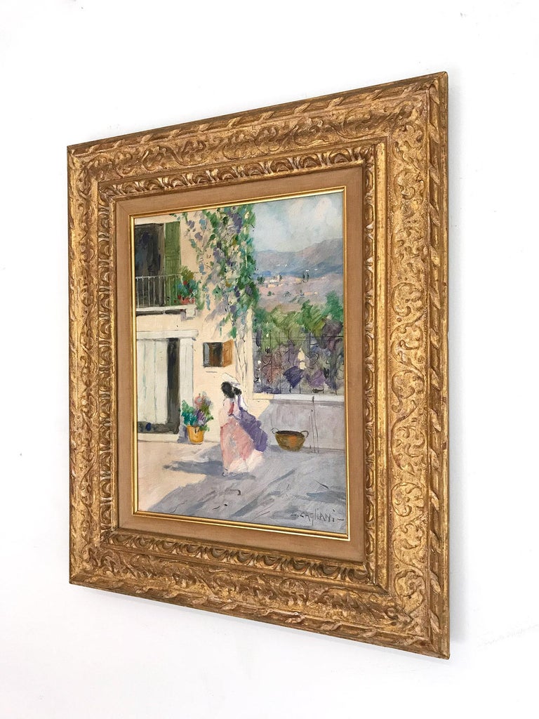 Luigi Cagliani - "Italian Courtyard Scene with Figures" Impressionist ...