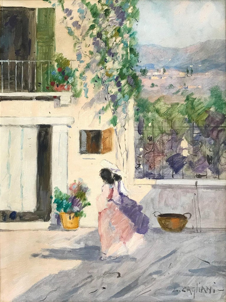 Luigi Cagliani - "Italian Courtyard Scene with Figures" Impressionist ...
