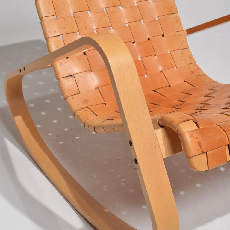 Luigi Crassevig ‘Dondolo’ Bentwood and Woven Leather Rocking Chair for ...
