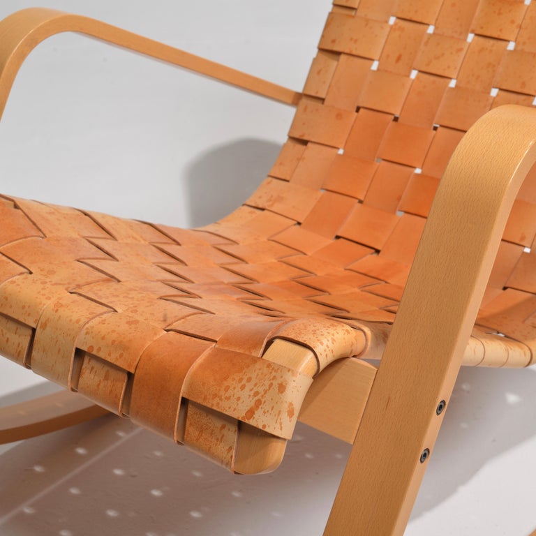 Luigi Crassevig ‘Dondolo’ Bentwood and Woven Leather Rocking Chair for ...