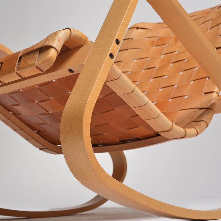 Luigi Crassevig ‘Dondolo’ Bentwood and Woven Leather Rocking Chair for ...