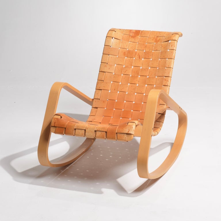Luigi Crassevig ‘Dondolo’ Bentwood and Woven Leather Rocking Chair for ...