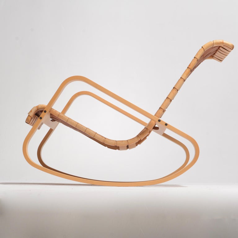 Luigi Crassevig ‘Dondolo’ Bentwood and Woven Leather Rocking Chair for ...