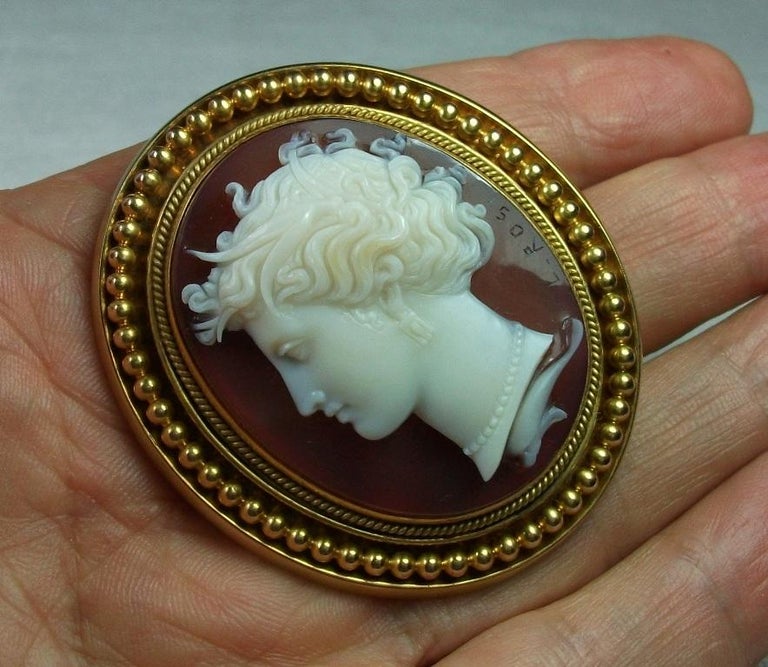 Luigi Rosi Antique Victorian Nymph Arethusa Hard Stone Cameo Brooch at ...
