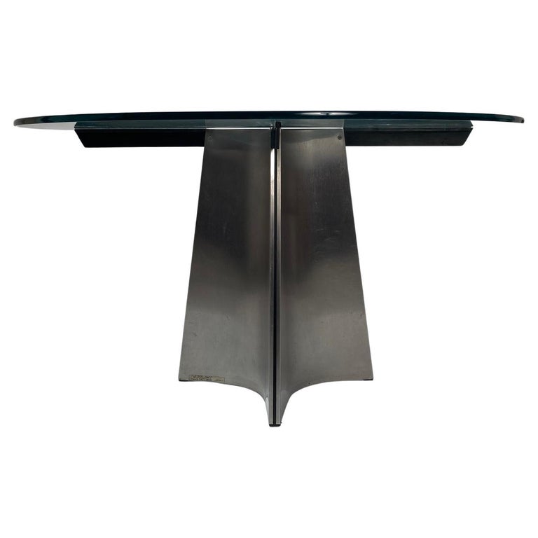 Luigi Saccardo for Maison Jansen, Round Table Steel Frame and Glass, Italy 1970s For Sale at 1stDibs