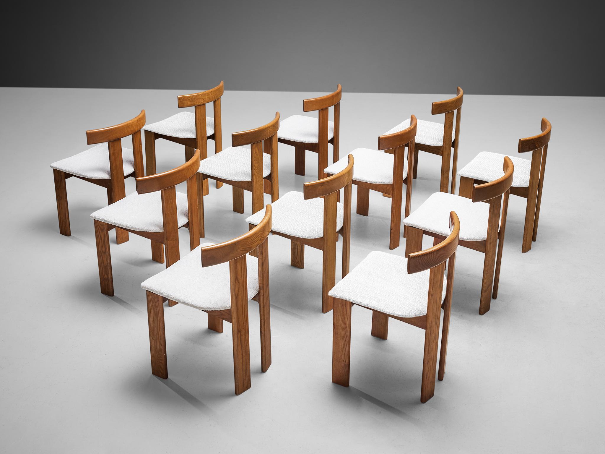 Luigi Vaghi for Former Set of Twelve Dining Chairs in Ash and White ...